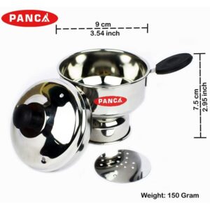 Panca Stainless Steel Puttu Maker with Cooker, puttu kudam Steel, Puttu Vessel, Chiratta Puttu Kudam,Puttu Maker Pressure Cooker, Puttu Maker Steel, Make in India, Silver (Pack of 1)