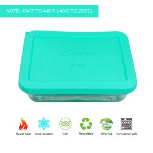 Sophico 6 Cup Rectangle Silicone Storage Cover Lids Replacement for Pyrex 7211-PC Glass Bowls, Container not Included (Mint)