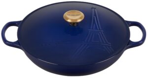 le creuset eiffel tower collection enameled cast iron signature braiser with lid, 3.5 qt., indigo