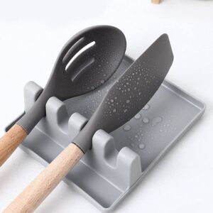 Kitchen Utensil Rest with Drip Pad, Multifunctional Lid Holder & Multiple Cooking Utensil Holder for Spoons, Ladles, Tongs, BPA-Free Spoon Rest & Holder for Stove Top, Heat-Resistant - AC2 (Grey)