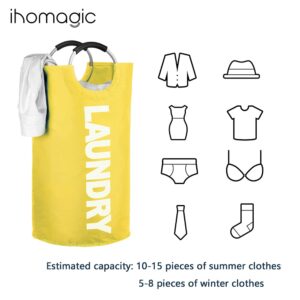 IHOMAGIC 120L Extra Large Freestanding Laundry Baskets with Easy Carry Aluminum Handles for Dirty Clothes,Portable Washing Bin, Foldable College Laundry Bag for Home,Office,Room Decor (Yellow)