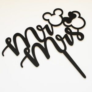 Mr & Mrs Cake Topper Mouse Inspired Theme Wedding Bridal Shower Engagement Party Decorations Mirror Black