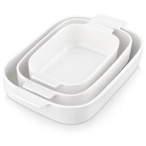 malacasa casserole dishes for oven, porcelain baking dishes set of 3, durable casserole dish set lasagna pan deep, ceramic bakeware sets with handles, white (13.8''/11.7''/9.4''), series bake