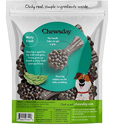 Chewsday Extra-Small Minty Fresh Daily Dental Dog Chews, Made in The USA, Natural Highly-Digestible Oral Health Treats for Healthy Gums and Teeth - 28 Count