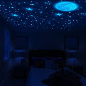 1049Pcs Glow in The Dark Stars and Moon for Ceiling, Wall Bedroom Chirldren's Room Stickers Decals Decor, Boys & Girls' Gifts (Stars and Moon of Blue Light)