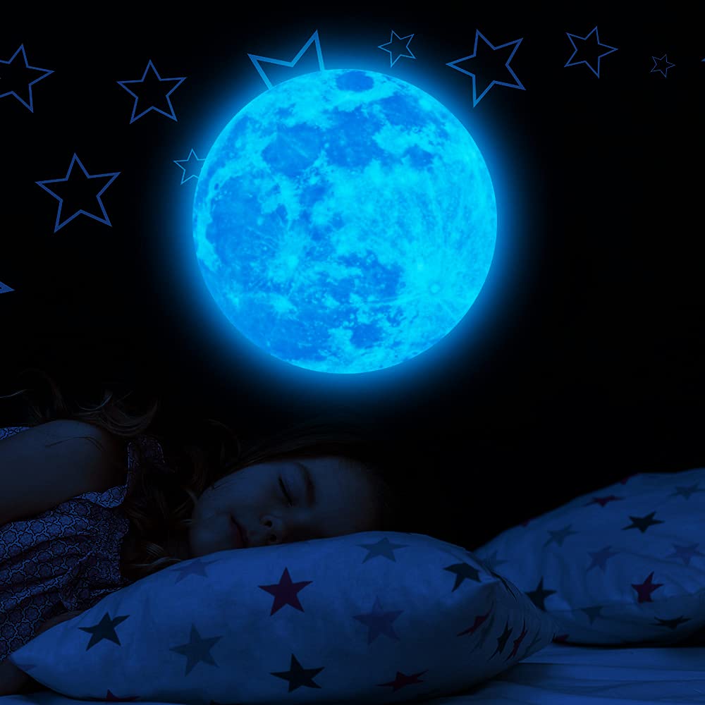 1049Pcs Glow in The Dark Stars and Moon for Ceiling, Wall Bedroom Chirldren's Room Stickers Decals Decor, Boys & Girls' Gifts (Stars and Moon of Blue Light)