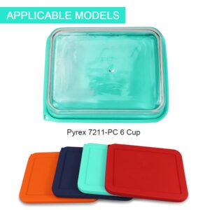 Sophico 6 Cup Rectangle Silicone Storage Cover Lids Replacement for Pyrex 7211-PC Glass Bowls, Container not Included (Mint)