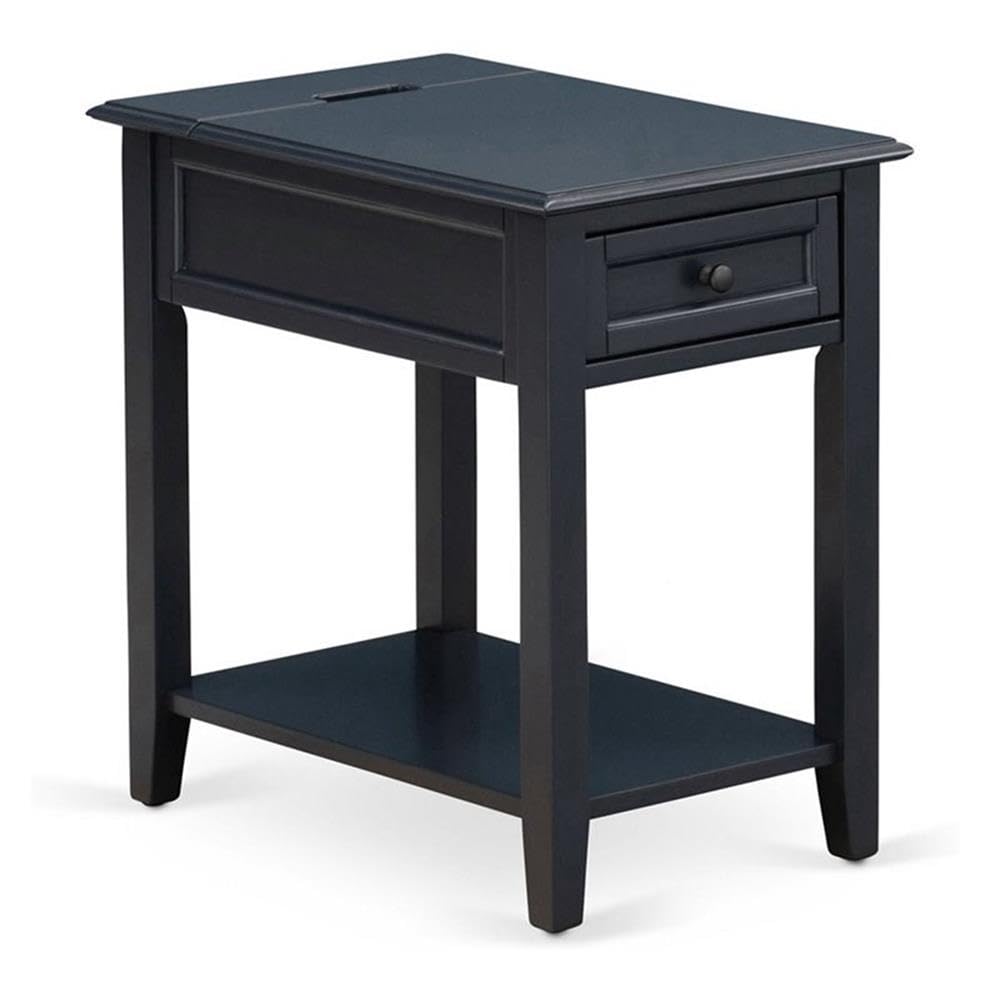 East West Furniture DE-15-ET Denison Nightstand - Rectangle End Table with a Drawer for Bedroom, 24x19 Inch, Navy Blue