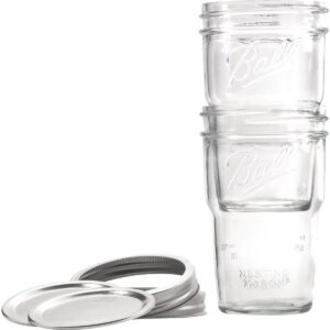 Ball Glass Nesting Mason Jars with Lids & Bands, Wide Mouth, Pint Size (Pack of 4)