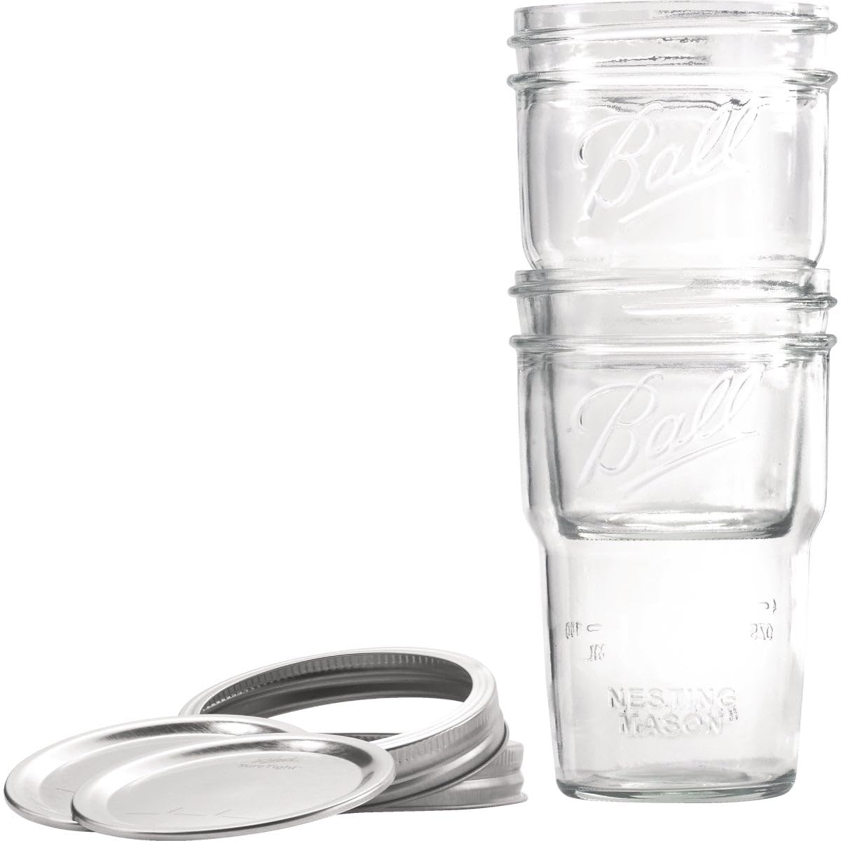 Ball Glass Nesting Mason Jars with Lids & Bands, Wide Mouth, Pint Size (Pack of 4)