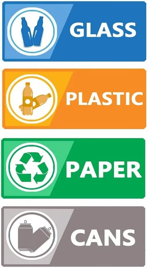 Top label Recycle Label Decal for Trash Can,Trash Sorting Recycling Sticker Sign for Use in Home and Office,4x2 Inch,20 Pcs Per Pack