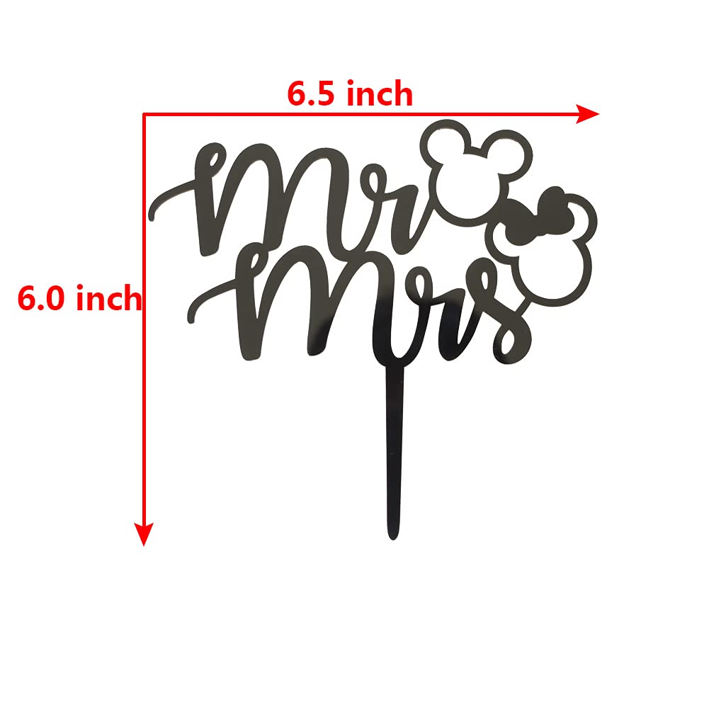 Mr & Mrs Cake Topper Mouse Inspired Theme Wedding Bridal Shower Engagement Party Decorations Mirror Black