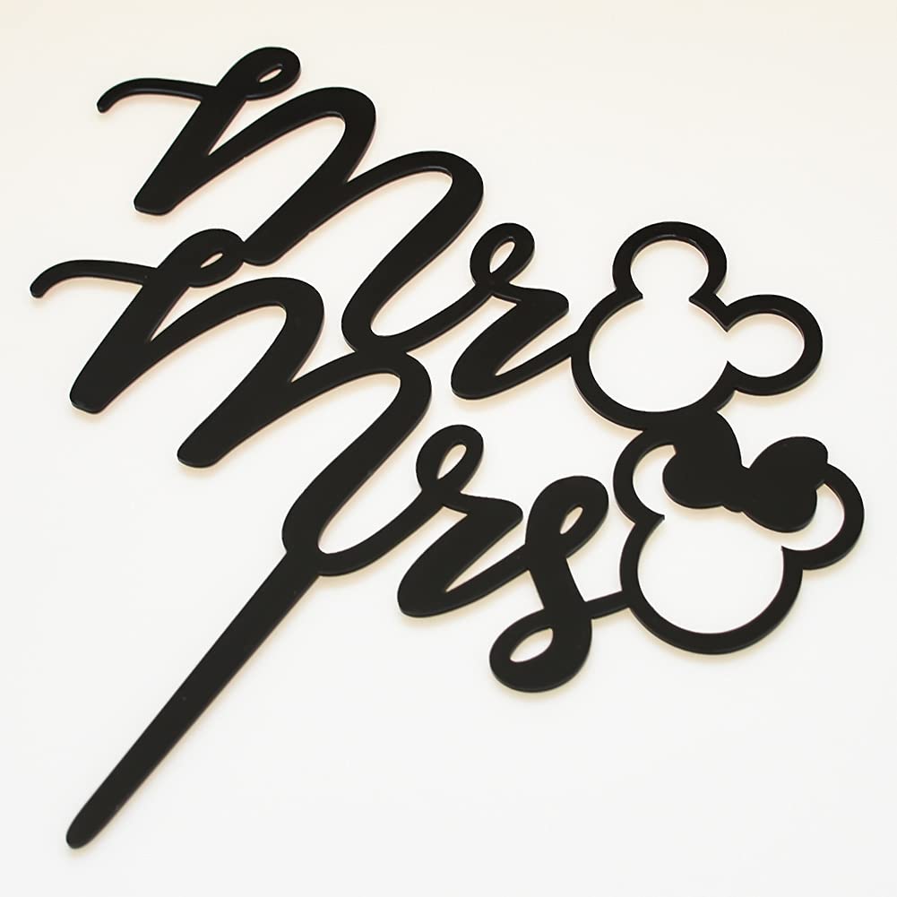 Mr & Mrs Cake Topper Mouse Inspired Theme Wedding Bridal Shower Engagement Party Decorations Mirror Black