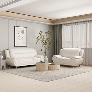 Container Furniture Direct Michael Modern Faux Leather Upholstered Stainless Steel Legs Living Room Loveseat, Milky White