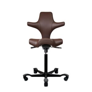 hag capisco adjustable standing desk chair - black frame - leather chocolate brown seat