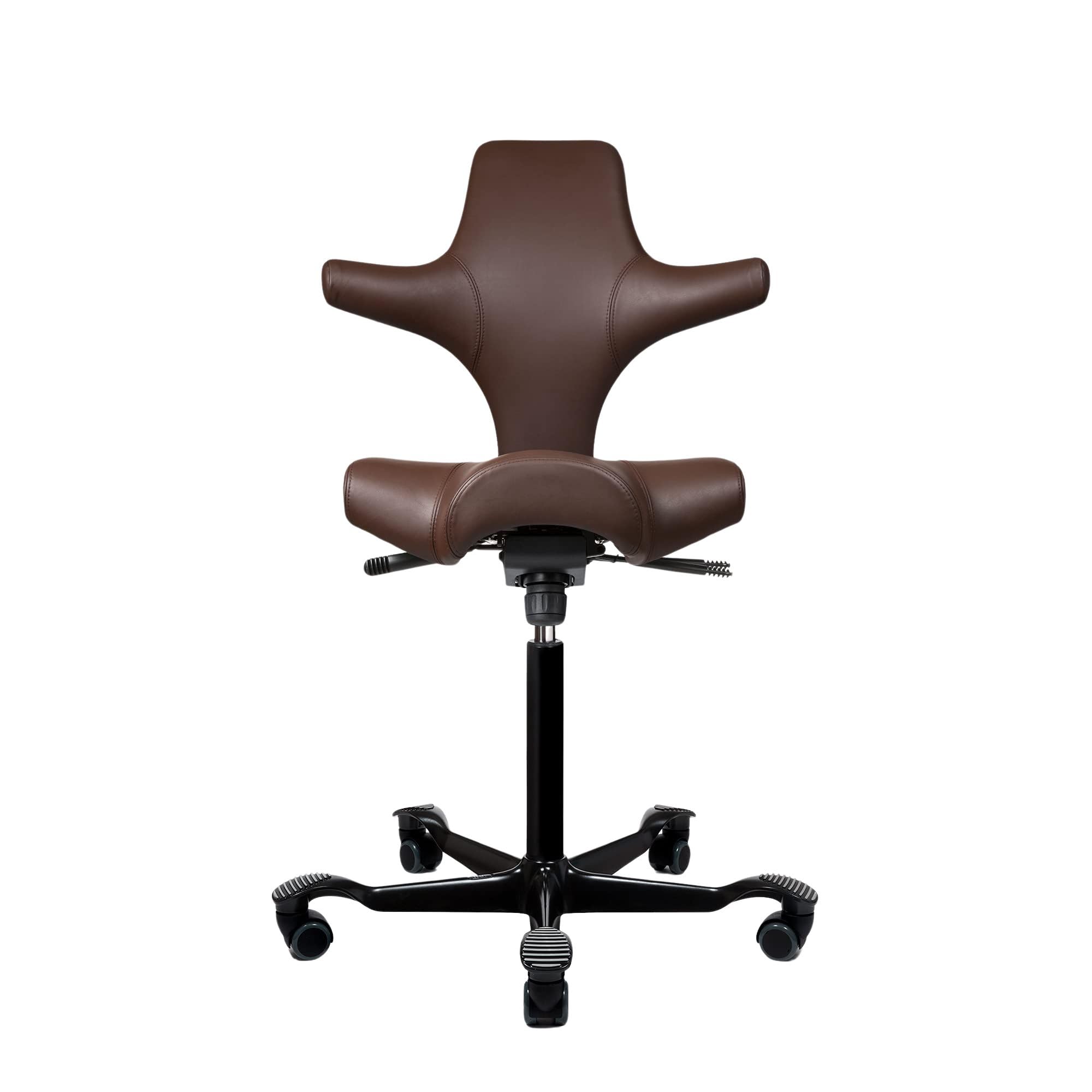 HAG Capisco Adjustable Standing Desk Chair - Black Frame - Leather Chocolate Brown Seat