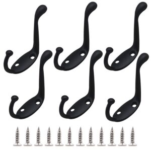 hoshen 6 pieces of retro wall hooks, coat rack hooks, european style living room, bedroom, cloakroom, indoor and outdoor retro home decoration, including 12 screws - black