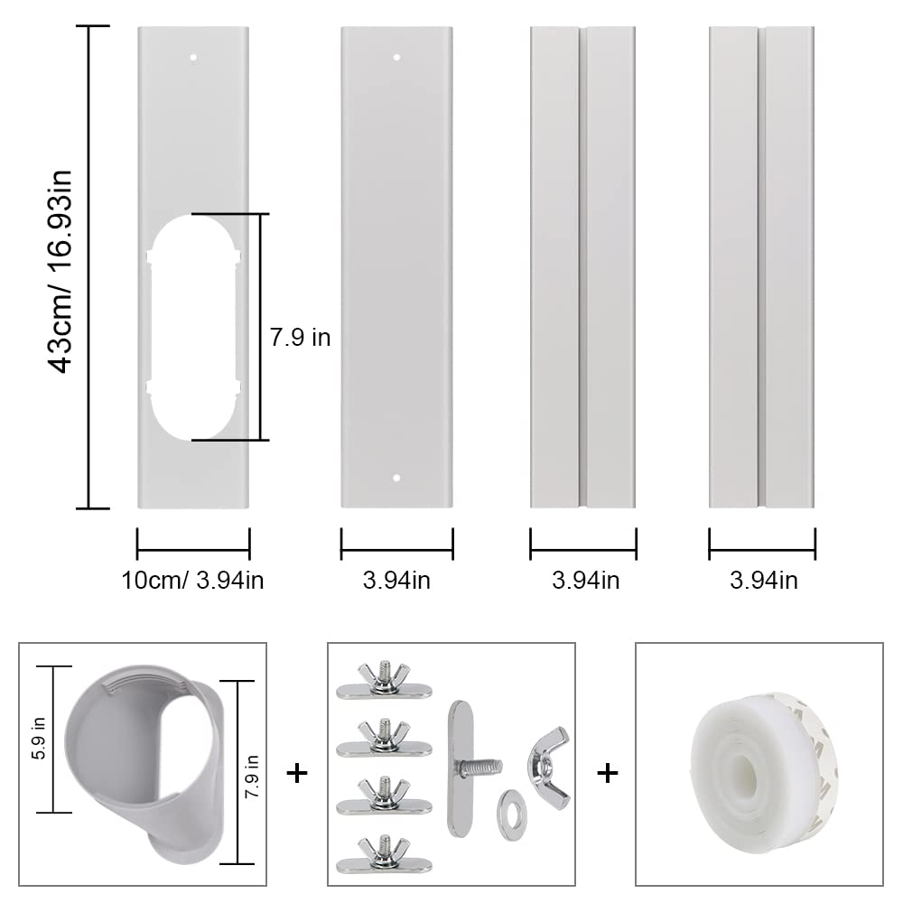 Kxuhivc Portable Air Conditioner Window Vent Kit, Adjustable Window Seal with 5.9 Inch Diameter, 59 Inch Length Exhaust Hose for A/C Unit Universal for Sliding Horizontal or Vertical Window