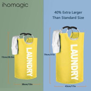 IHOMAGIC 120L Extra Large Freestanding Laundry Baskets with Easy Carry Aluminum Handles for Dirty Clothes,Portable Washing Bin, Foldable College Laundry Bag for Home,Office,Room Decor (Yellow)