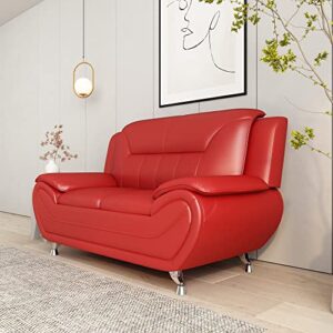 Container Furniture Direct Michael Modern Faux Leather Upholstered Stainless Steel Legs Living Room Loveseat, Persian Red