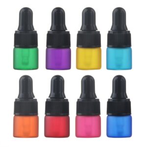 Enslz 40 Pack 1ml Color Frosted Glass Dropper Bottles Mix color Sample Vial with Glass Pipette Dropper for Eye Dropper Essential Oil Bottle,Perfume Aromatherapy Cosmetic Container