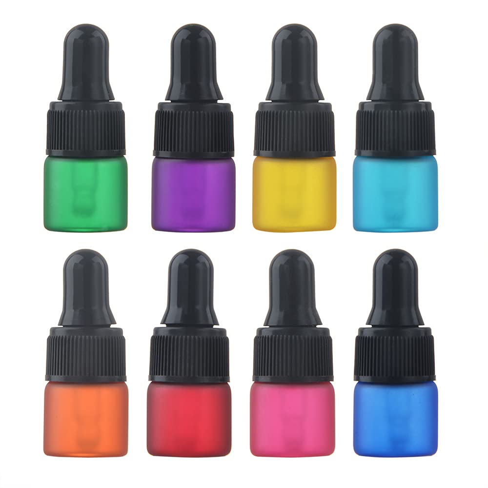 Enslz 40 Pack 1ml Color Frosted Glass Dropper Bottles Mix color Sample Vial with Glass Pipette Dropper for Eye Dropper Essential Oil Bottle,Perfume Aromatherapy Cosmetic Container