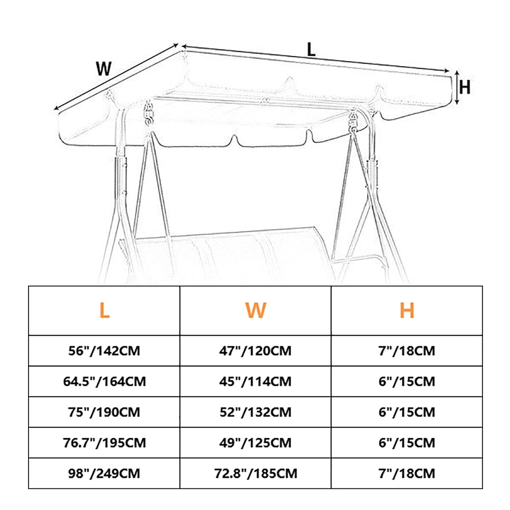 COOSOO Swing Canopy Replacement Top Cover Waterproof UV Block Sun Shade Swing Chair Top Cover for Outdoor Garden Patio 3 Seat Furniture Blue