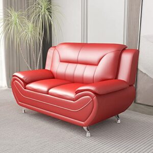 Container Furniture Direct Michael Modern Faux Leather Upholstered Stainless Steel Legs Living Room Loveseat, Persian Red