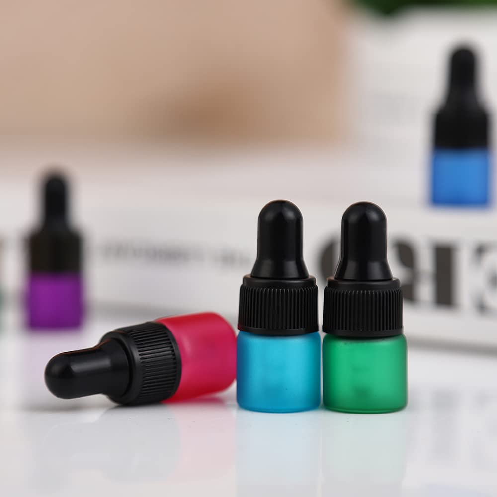 Enslz 40 Pack 1ml Color Frosted Glass Dropper Bottles Mix color Sample Vial with Glass Pipette Dropper for Eye Dropper Essential Oil Bottle,Perfume Aromatherapy Cosmetic Container