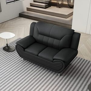 Container Furniture Direct Michael Modern Faux Leather Upholstered Stainless Steel Legs Living Room Loveseat, Midnight Black