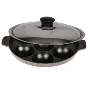 D&Y Aluminium Non Stick Cookware Gas Stove Compatible Appam Patra Paniyarakkal Appam Pan Appa Chetty Paniyaram Pan with Lid Pancake Pop Maker Takoyaki Pan - 7 Pits