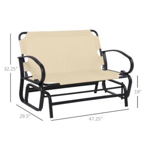 Outsunny Outdoor Glider Bench, 2-Person Patio Rocker Loveseat with Tufted Cushions, Steel Frame for Porch, Garden Backyard, Beige