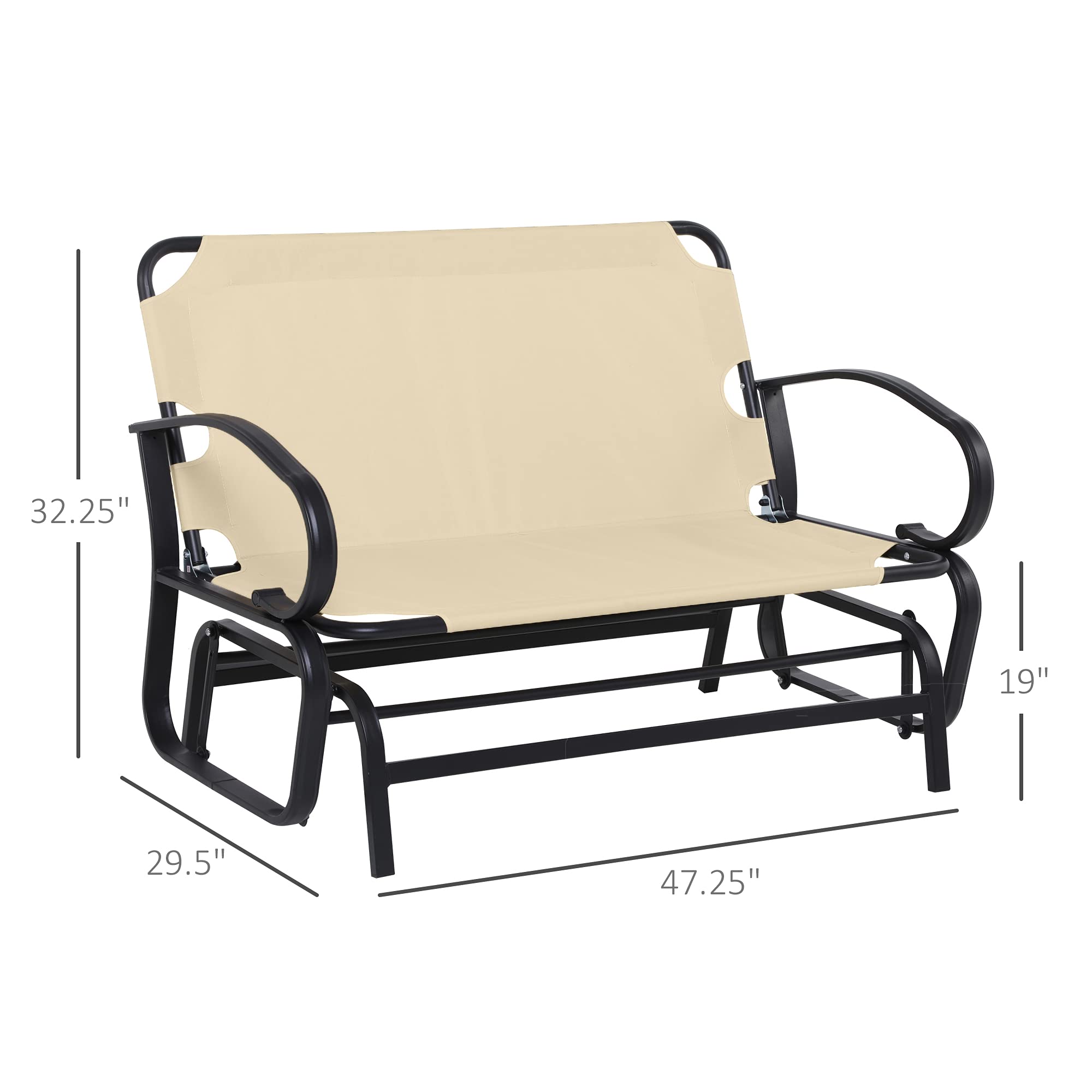 Outsunny Outdoor Glider Bench, 2-Person Patio Rocker Loveseat with Tufted Cushions, Steel Frame for Porch, Garden Backyard, Beige