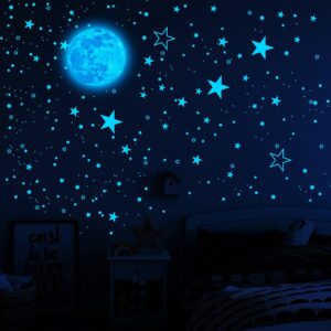 1049Pcs Glow in The Dark Stars and Moon for Ceiling, Wall Bedroom Chirldren's Room Stickers Decals Decor, Boys & Girls' Gifts (Stars and Moon of Blue Light)