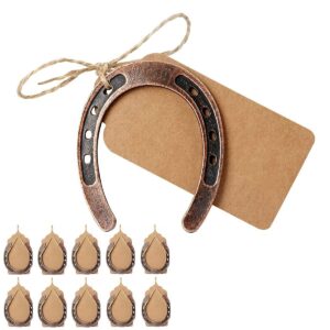 hdfsp 10pcs lucky horseshoe wedding favors with kraft tag, vintage metal mini horseshoe decorations for rustic wedding birthday party decorations