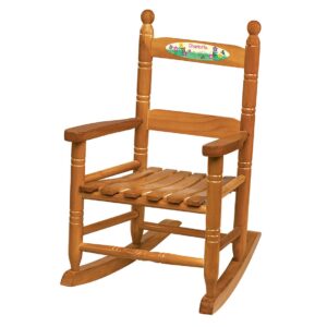 fox valley traders personalized childrens rocking chair, features classic rocker design and hardwood construction, natural finish with flowers & buterflies design