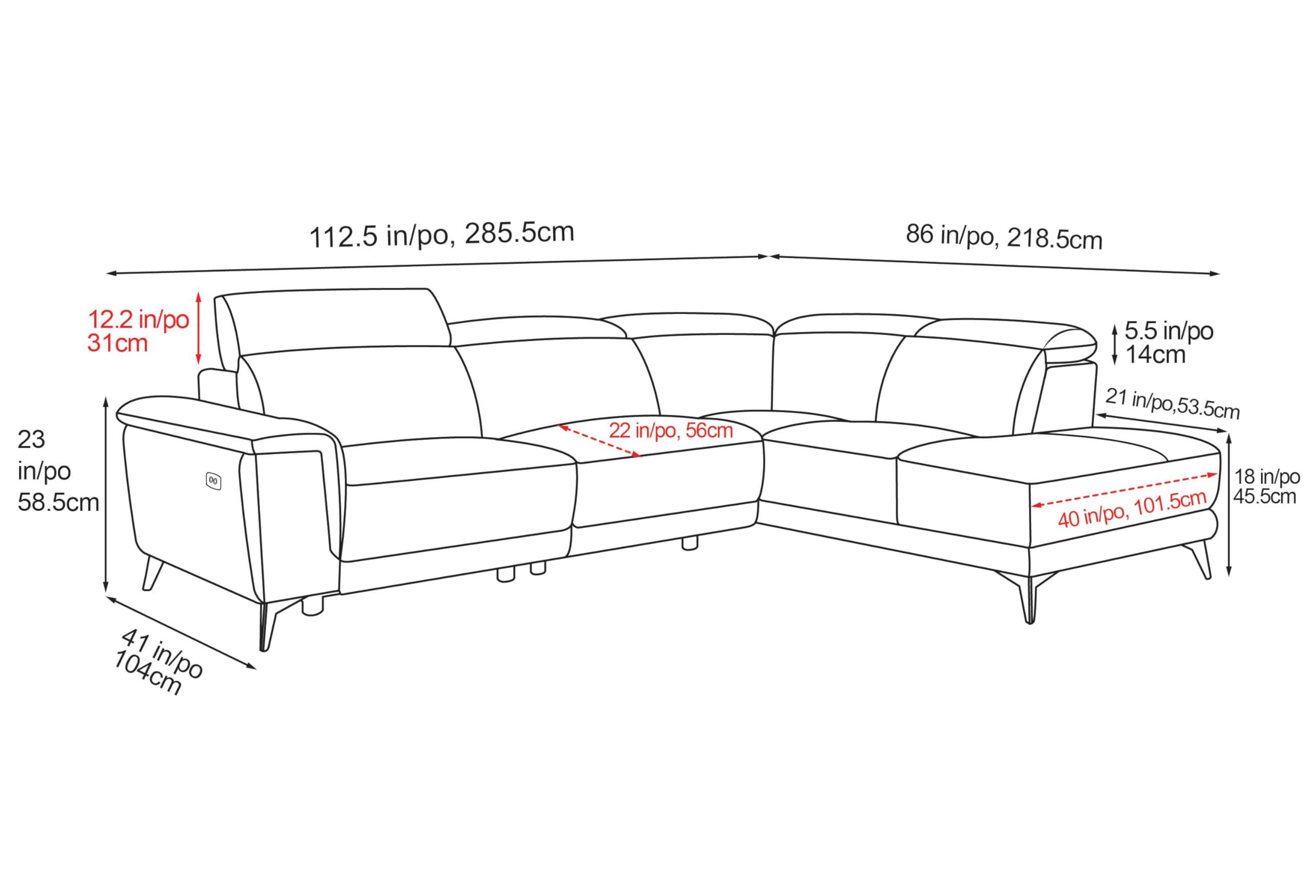 Valencia Pista Geniune Leather Reclining Sectional Sofa with Right Hand Chaise -| Power Recliner Chair, Nappa 11000 Leather | L Shaped Couch for Living Room Furniture, Cloudy Grey