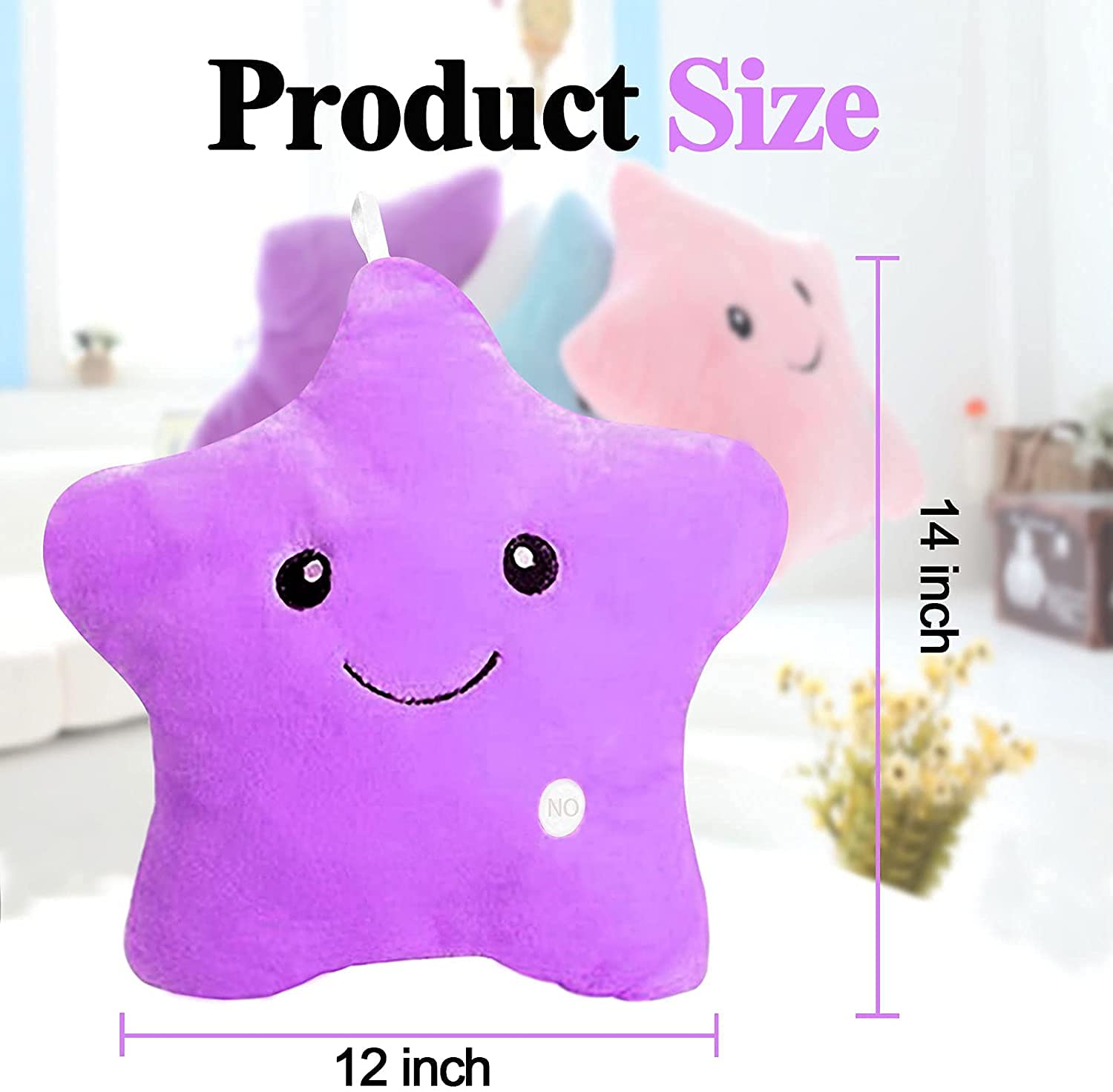 KAHEAUM Twinkle Twinkle Little Star Pillow,Cute Plush Pillows for Kids Pillows Decorative LED Light Up Night Toy and Glow Pillow Gifts,Girls Stuffed Animal Shaped Throw Pillows Doll,Purple