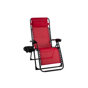 sun-ray oversized patio chair with leg stabilizers and big cupholder, adjustable zero gravity folding reclining outdoor chair with pillow, ruby red