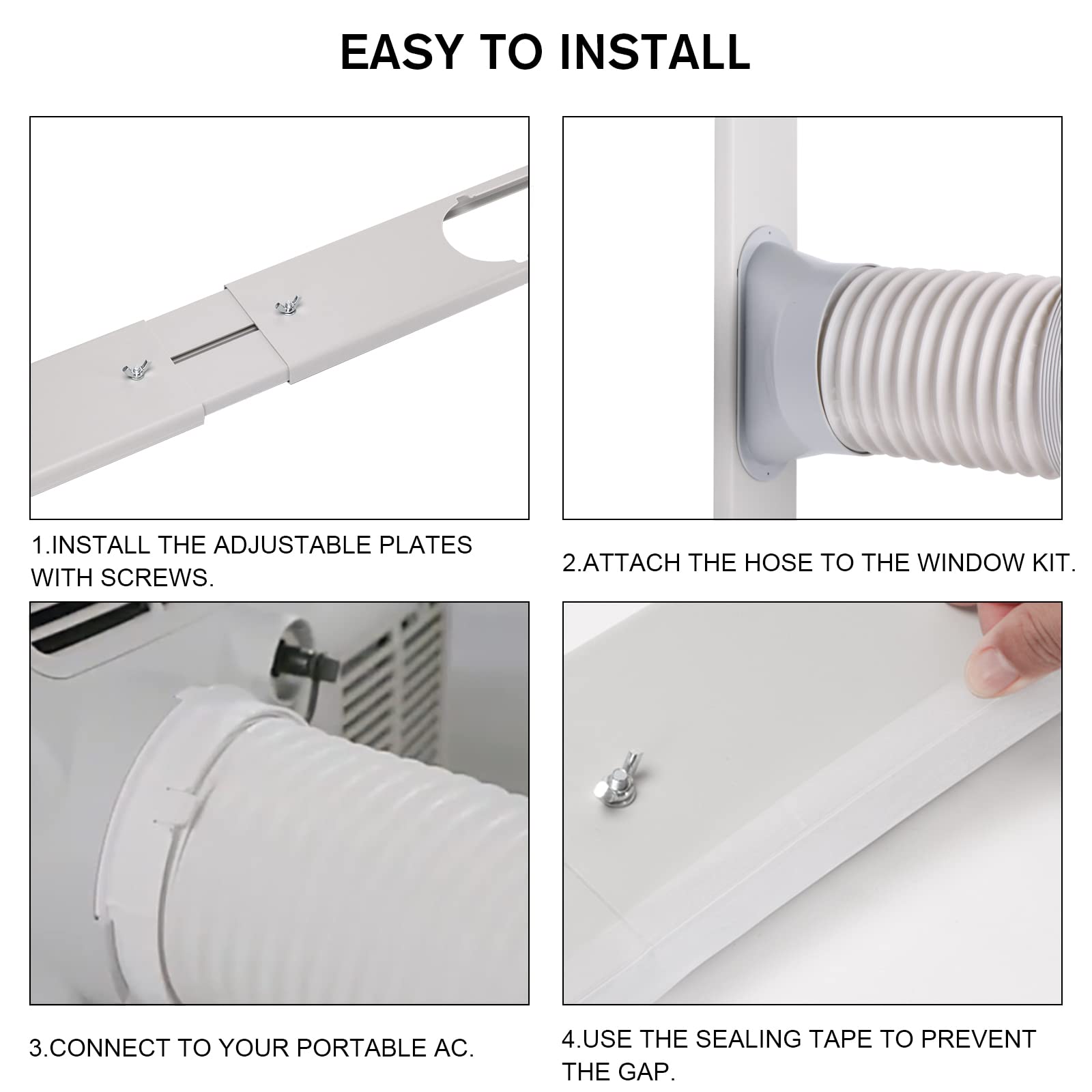 Kxuhivc Portable Air Conditioner Window Vent Kit, Adjustable Window Seal with 5.9 Inch Diameter, 59 Inch Length Exhaust Hose for A/C Unit Universal for Sliding Horizontal or Vertical Window