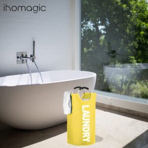 IHOMAGIC 120L Extra Large Freestanding Laundry Baskets with Easy Carry Aluminum Handles for Dirty Clothes,Portable Washing Bin, Foldable College Laundry Bag for Home,Office,Room Decor (Yellow)