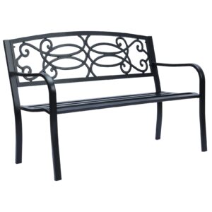 sun-ray metal park patio bench, outdoor bench in black for porch, lawn, garden, deck