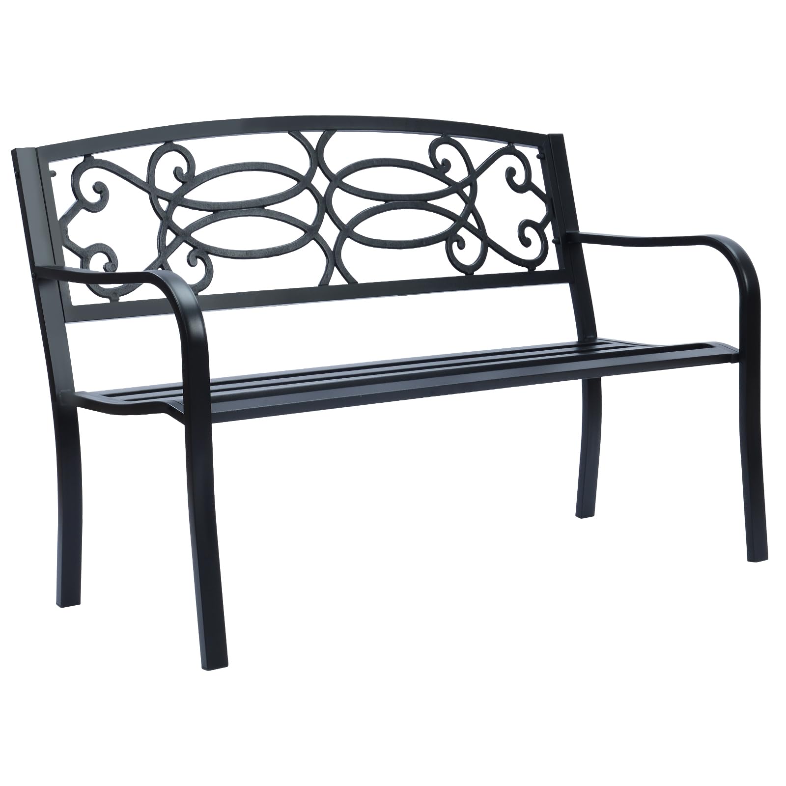 Sun-Ray Metal Park Patio Bench, Outdoor Bench in Black for Porch, Lawn, Garden, Deck