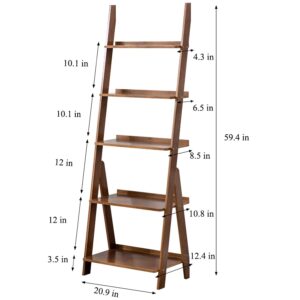 SOBIBO Ladder Shelf, 5-Tier Leaning Shelf, Free Standing Organizer Storage Shelves, Storage Rack Shelf for Office, Living Room, Brown