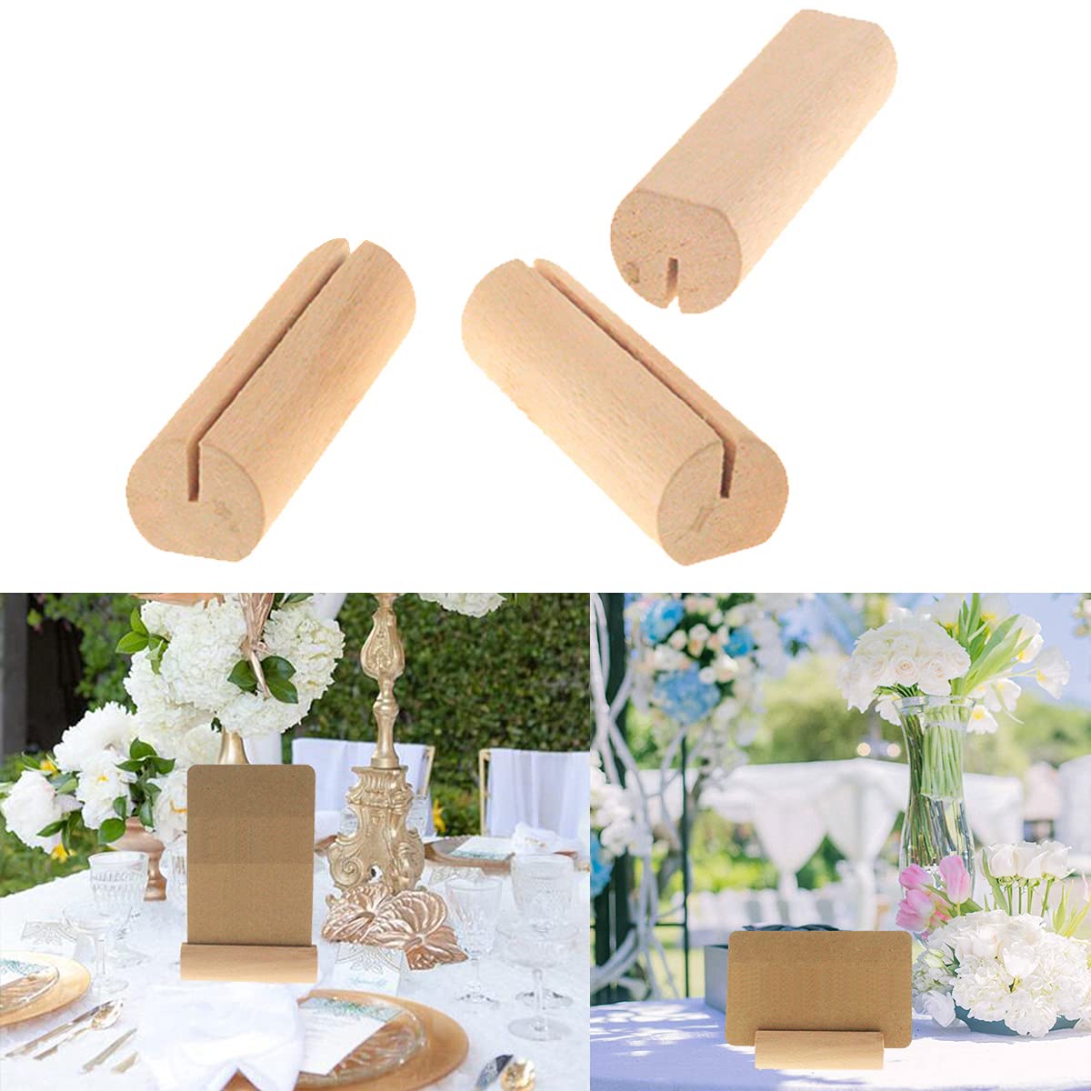 20 Pieces Wood Table Card Stand Wood Place Card Holders Wood Table Numbers Holder Wooden Menu Holder Party Wedding Table Name Card Holder Wood Base Photo Display Stand for Home Hotel Wedding Party Use