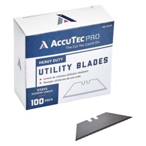 accutec pro 2-notch utility knife blades with dispenser - 100-pack - precision made with heavy duty high carbon steel for extra durability and long life - apbl-8021