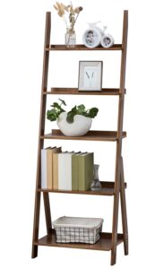 sobibo ladder shelf, 5-tier leaning shelf, free standing organizer storage shelves, storage rack shelf for office, living room, brown