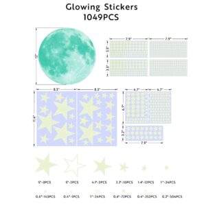 1049Pcs Glow in The Dark Stars and Moon for Ceiling, Wall Bedroom Chirldren's Room Stickers Decals Decor, Boys & Girls' Gifts (Stars and Moon of Blue Light)