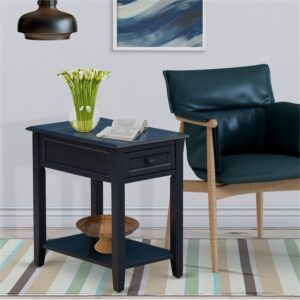 East West Furniture DE-15-ET Denison Nightstand - Rectangle End Table with a Drawer for Bedroom, 24x19 Inch, Navy Blue