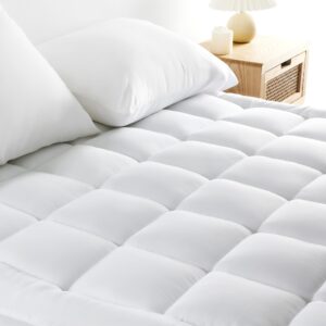 sonive bedding mattress pad soft, fluffy pillow top mattress cover, cooling and breathable mattress topper, streches up to 21 inches mattress cover, machine washable (white, queen)